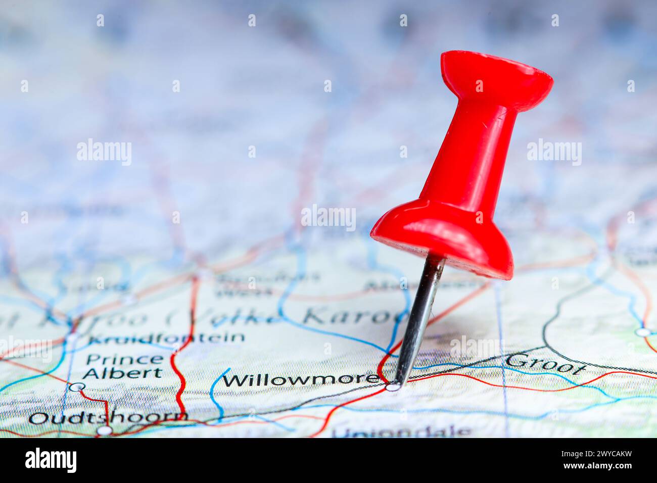 Willowmore, South Africa pin on map Stock Photo - Alamy