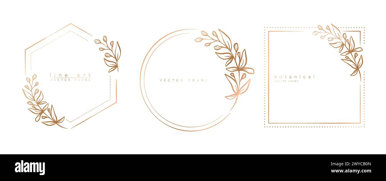 Set of floral frame templates in minimal linear style Stock Vector ...