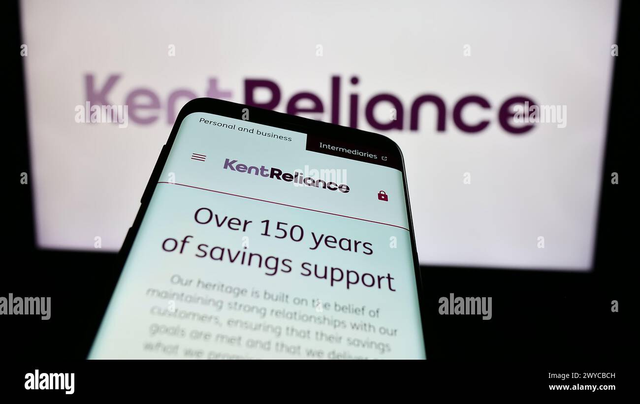 Smartphone with website of British financial services company Kent ...