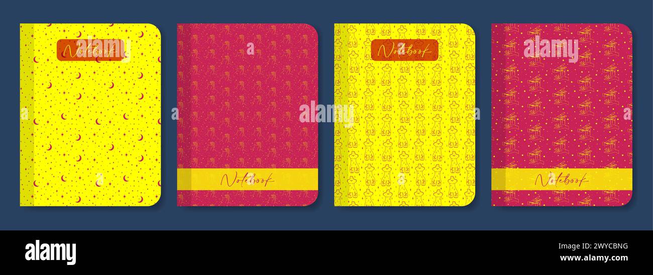 Bright colorful notebook cover collection. Diary design aesthetic ...
