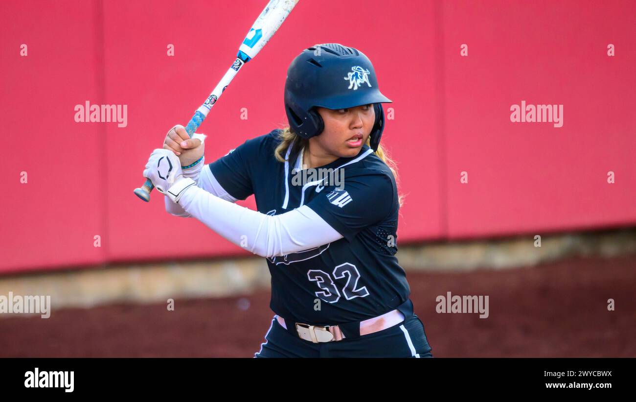 Utah St. outfielder Jaden Colunga (32) at bat during an NCAA softball ...