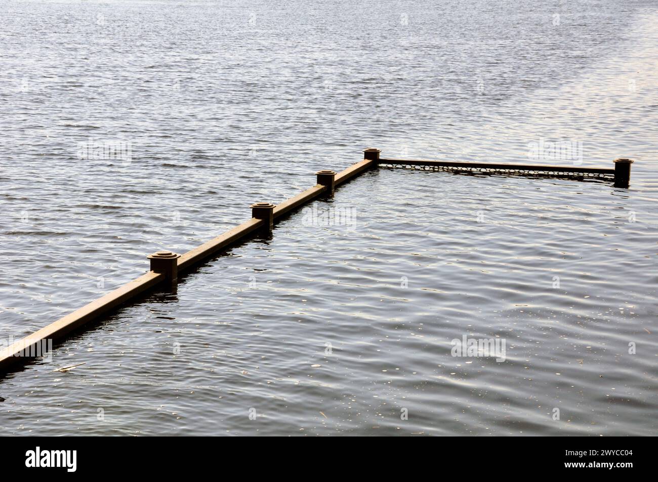 Spring flood, river flood. The area is flooded, the tops of fences are ...