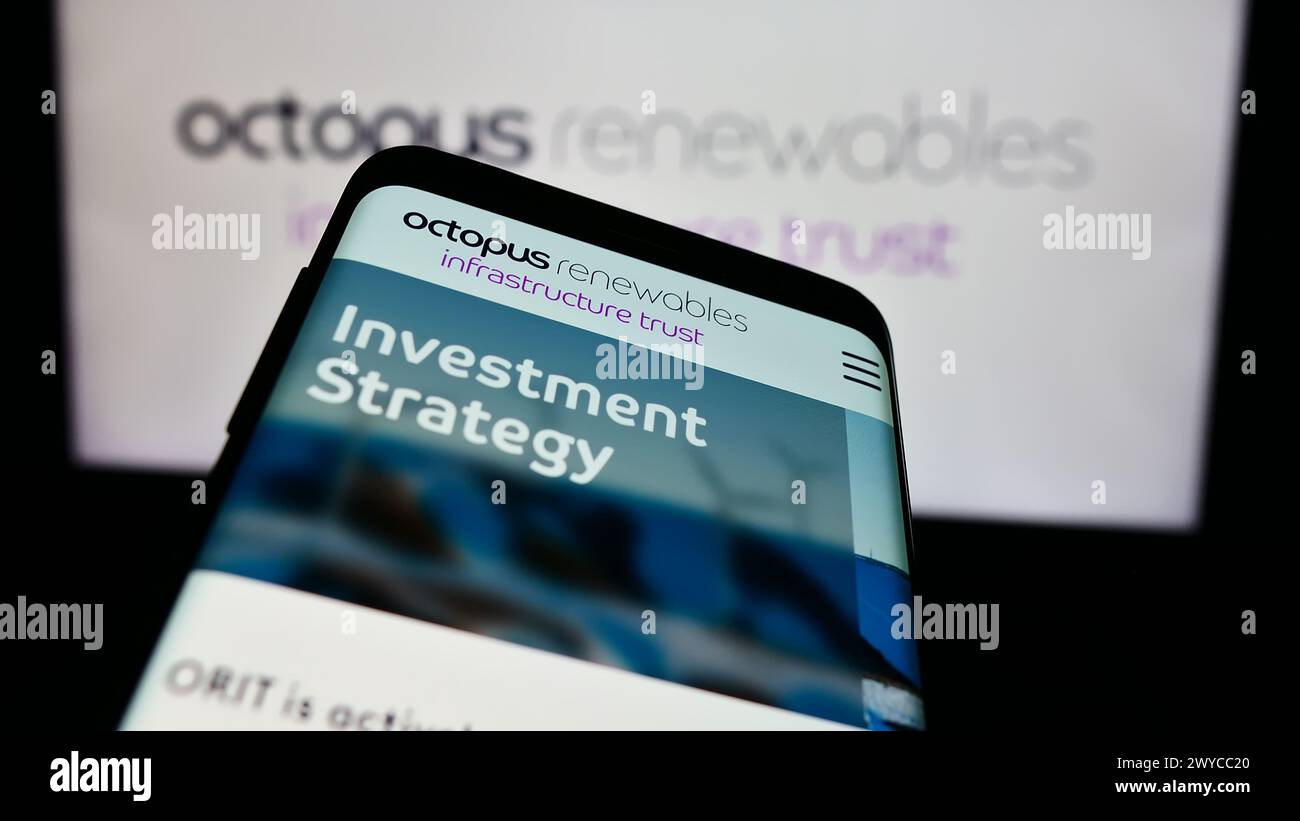 Mobile phone with webpage of Octopus Renewables Infrastructure Trust ...