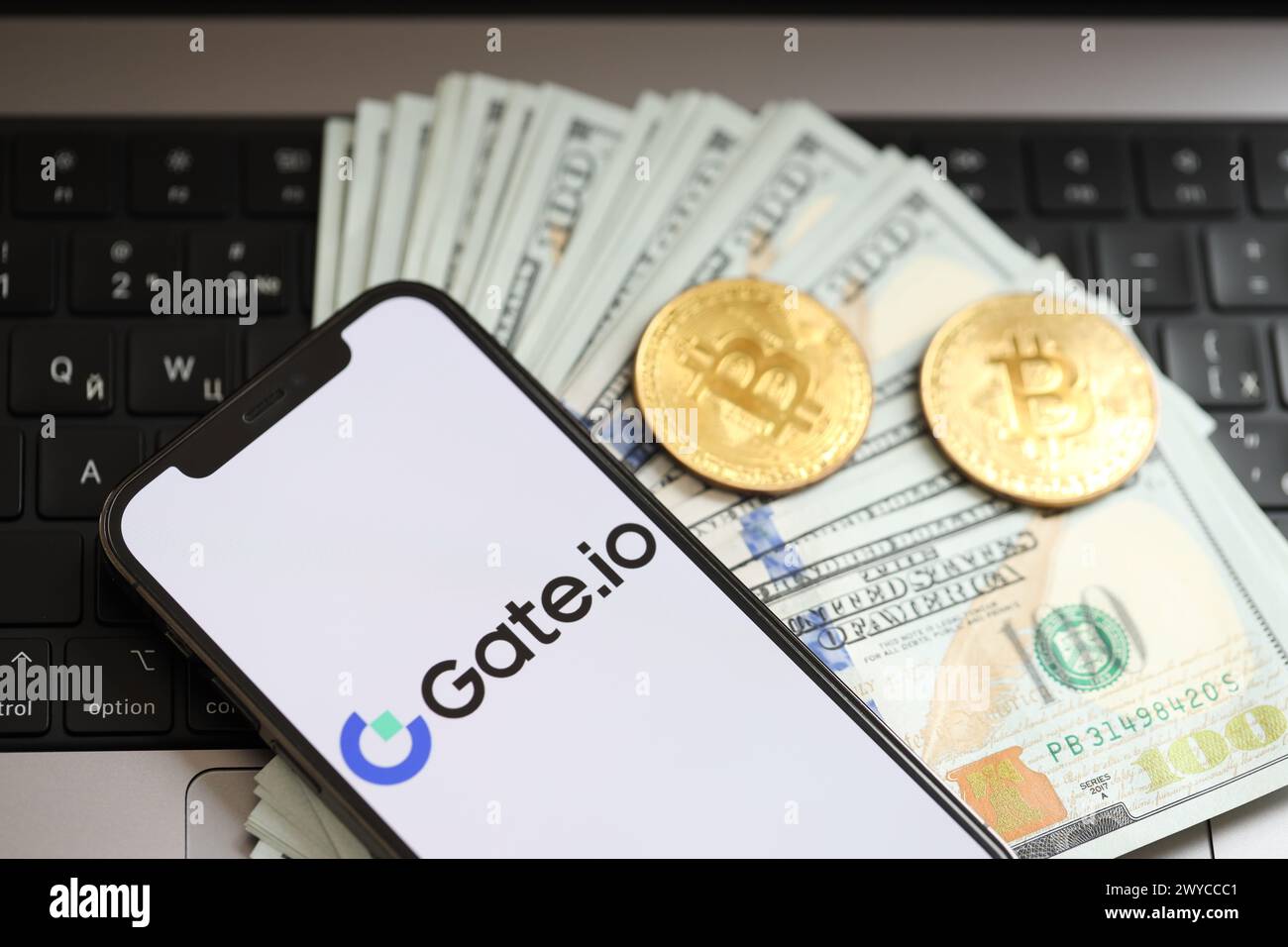KYIV, UKRAINE - MARCH 15, 2024 Gate.io logo on iPhone display screen ...