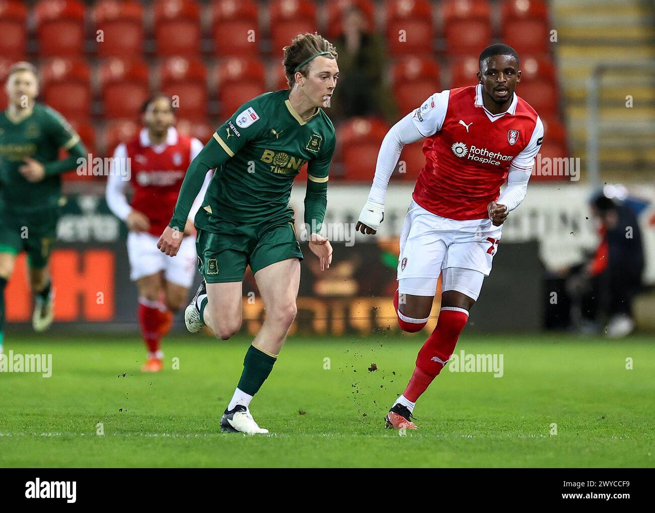 Callum Wright of Plymouth Argyle attacking during the Sky Bet ...