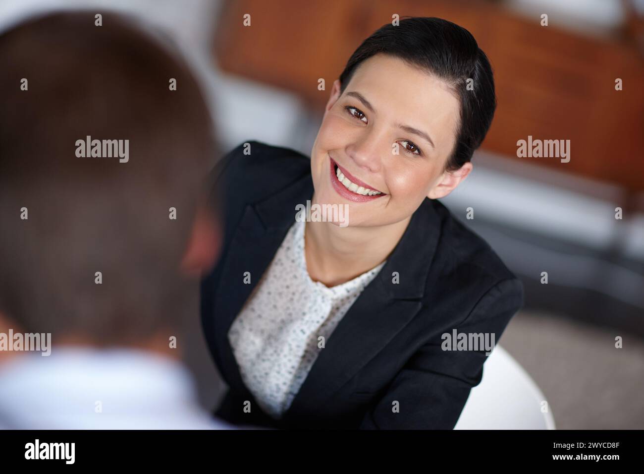 Portrait, businesswoman and office for job interview for application ...