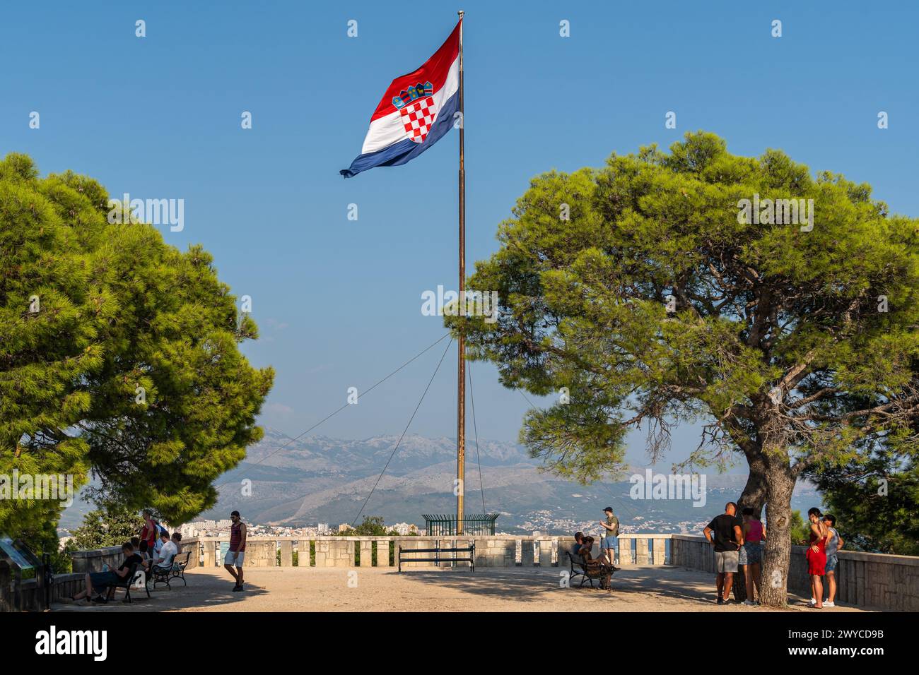 Split, Croatia, 14 August 2023. Croatian Flag at Marjan Hill viewpoint ...
