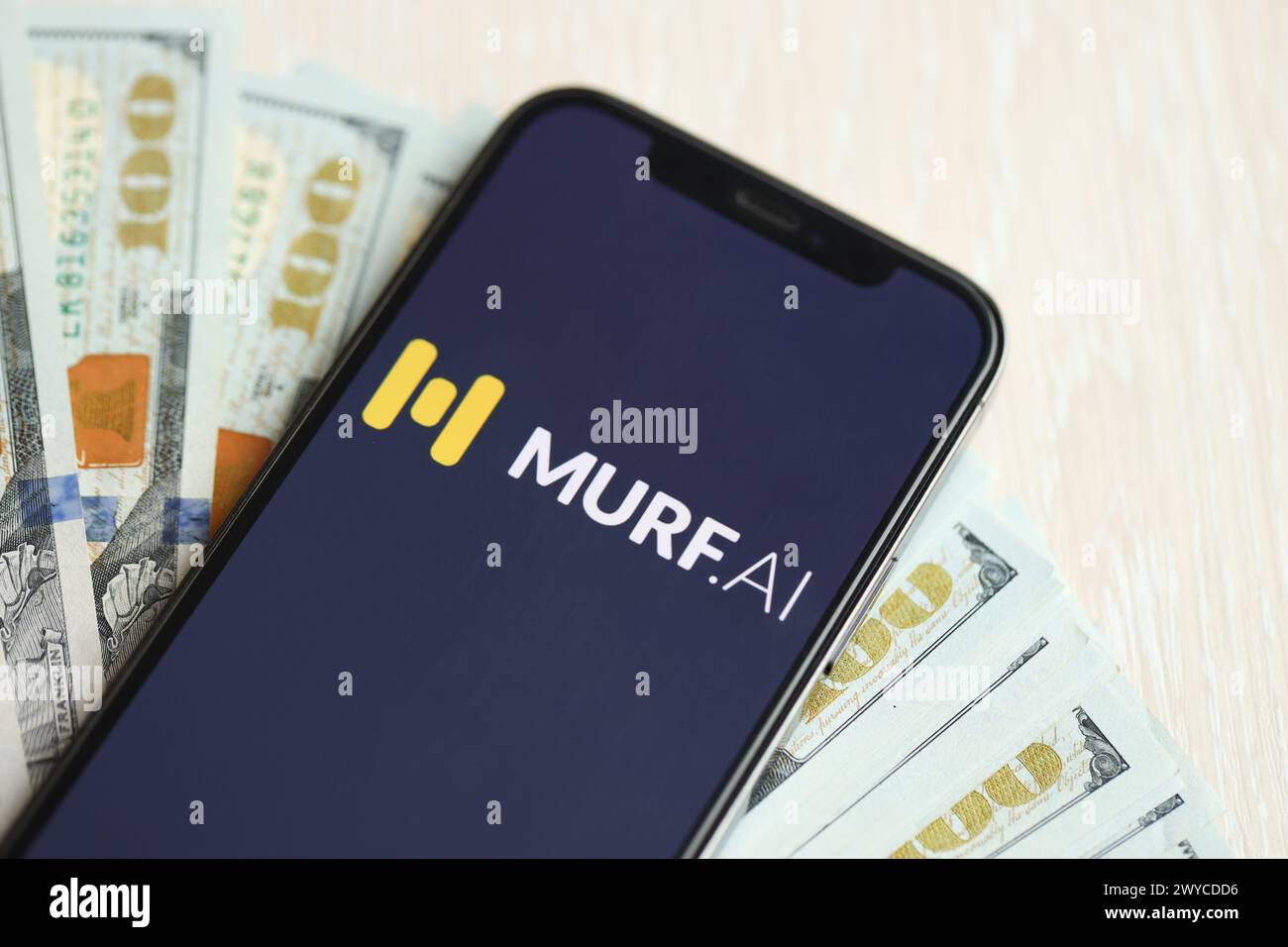KYIV, UKRAINE - MARCH 17, 2024 Murf AI logo on iPhone display screen ...