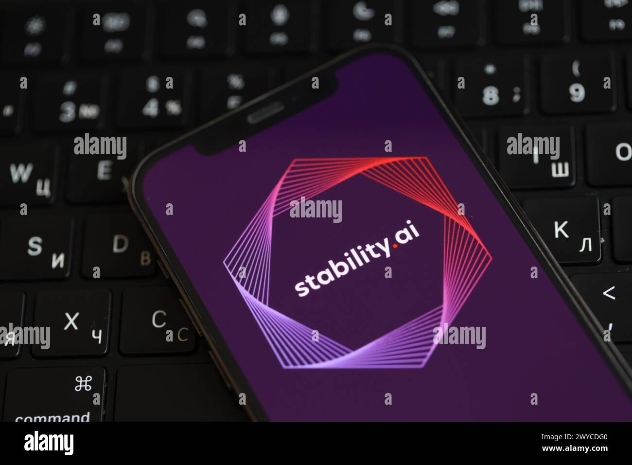KYIV, UKRAINE - MARCH 17, 2024 StabilityAI logo on iPhone display ...