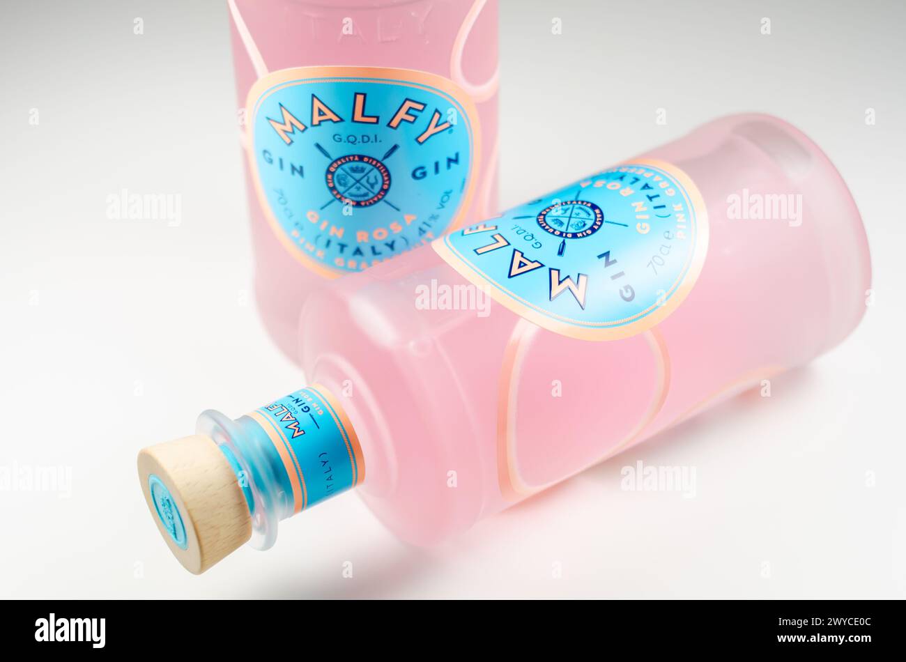 LONDON, UK - 25 MARCH 2024 Malfy Gin Rosa, a flavoured gin inspired by ...