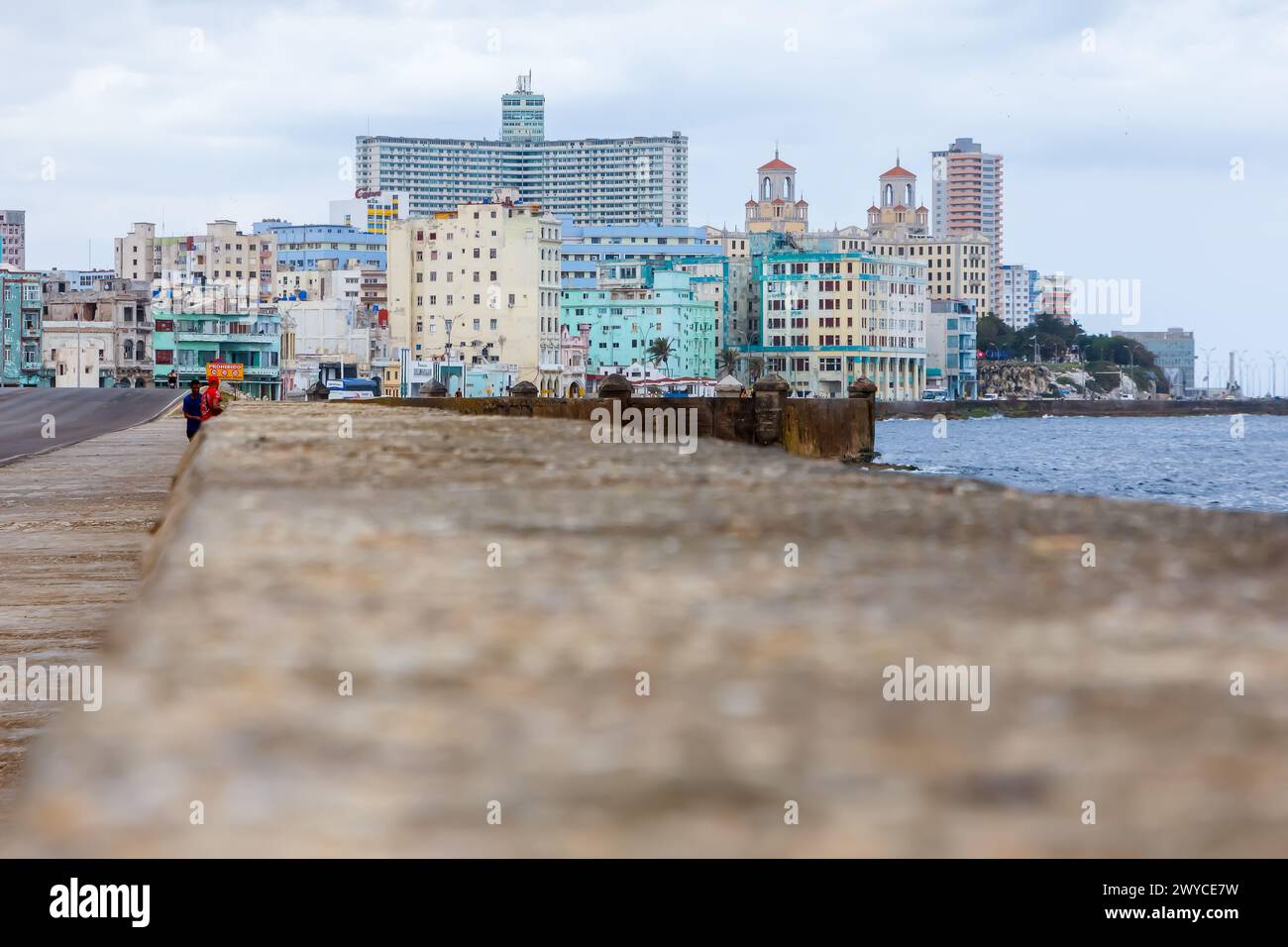 Cityscape and skyline from El Malecon sea wall in Havana, Cuba Stock ...