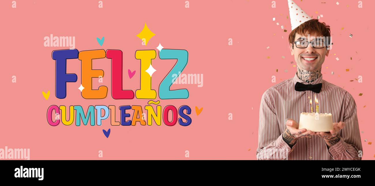 Festive banner with text FELIZ CUMPLEANOS (Spanish for Happy Birthday ...