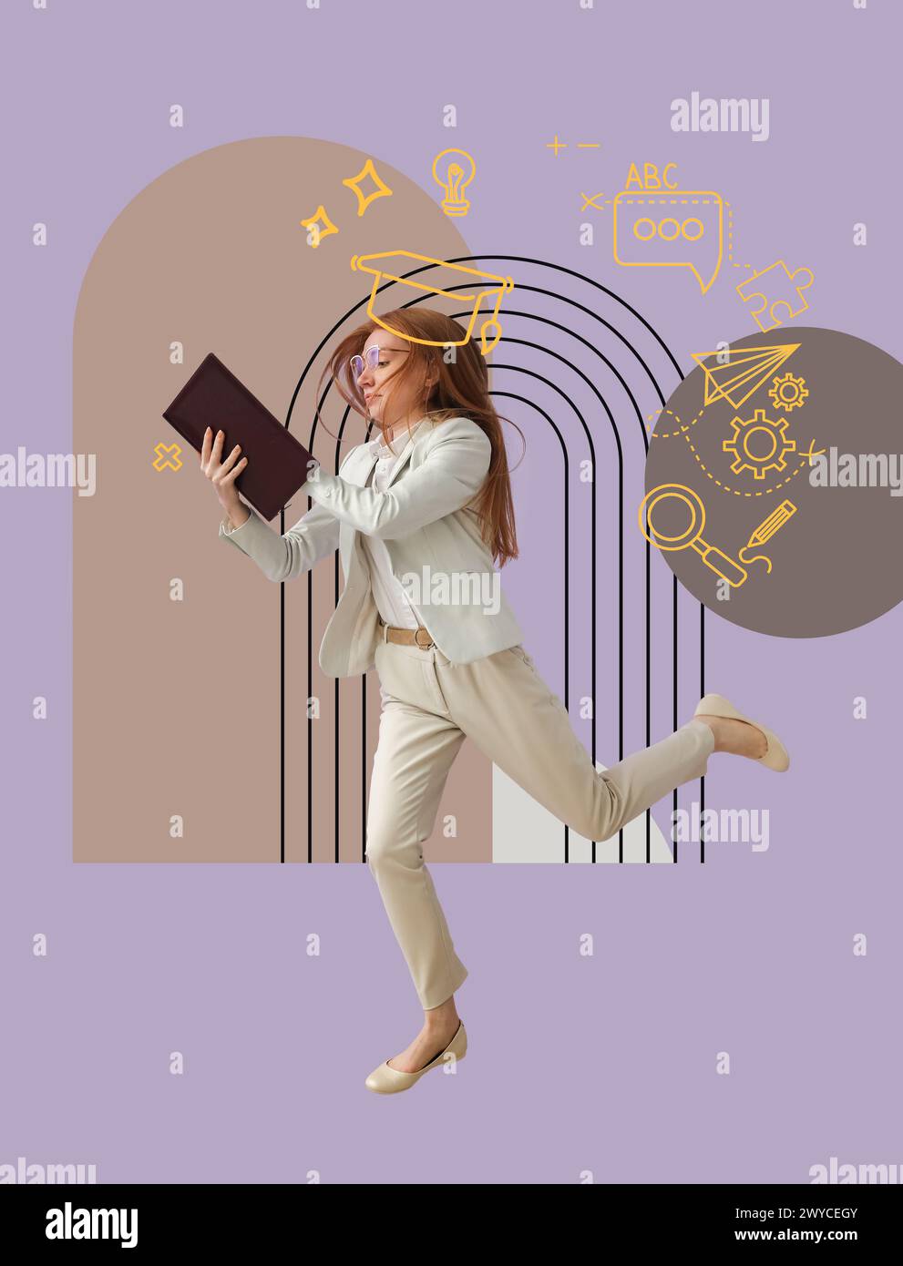 Happy jumping teenager book hi-res stock photography and images - Alamy