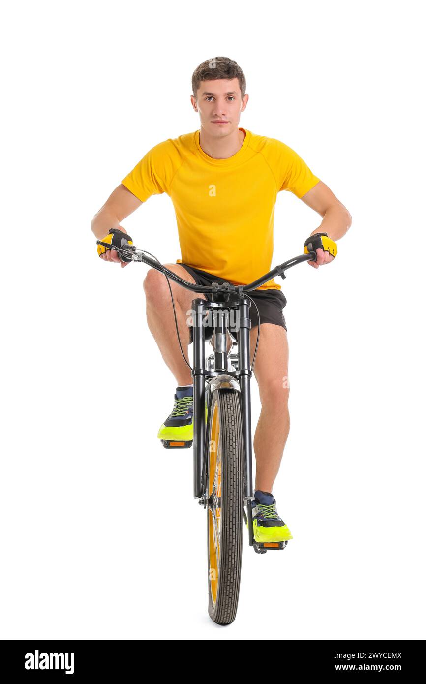 Cyclist riding bicycle front view Cut Out Stock Images & Pictures - Alamy