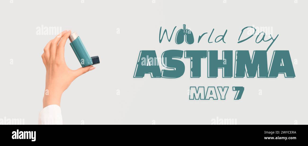 Awareness banner for World Asthma Day with hand holding inhaler Stock ...