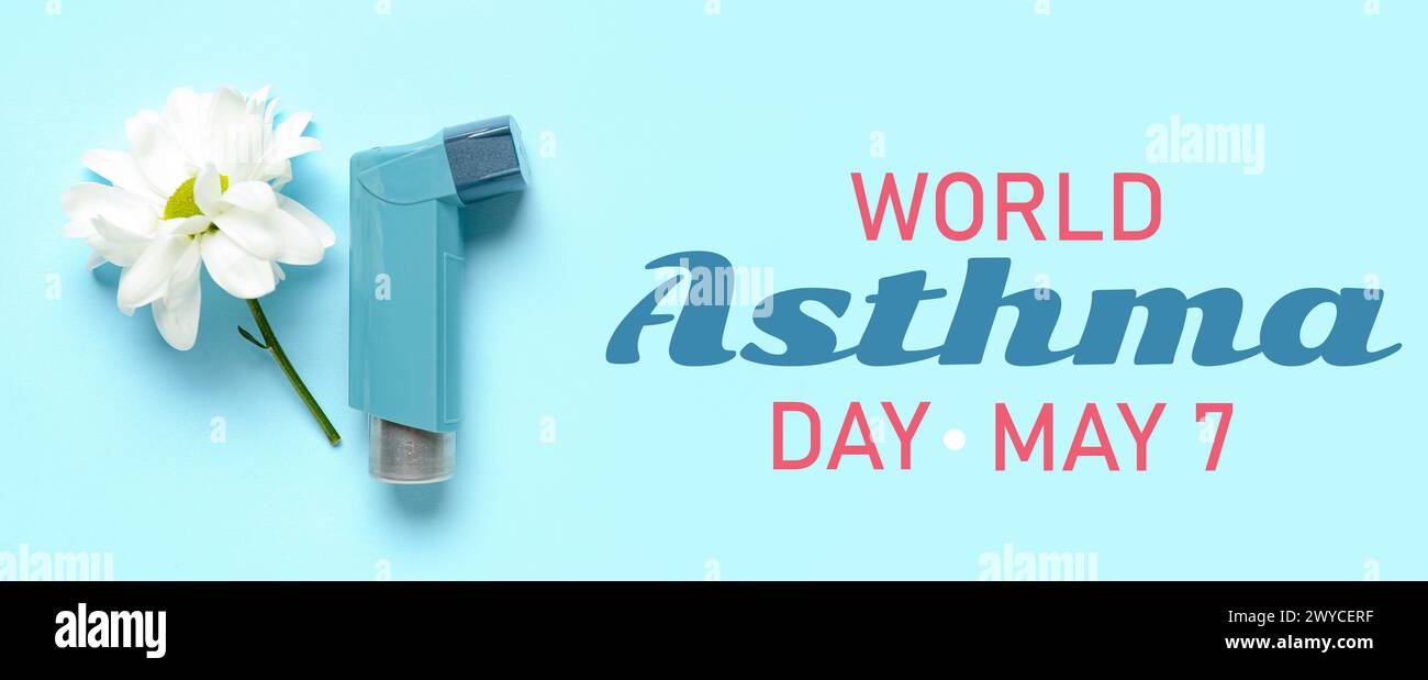 Awareness banner for World Asthma Day with inhaler and flower Stock ...