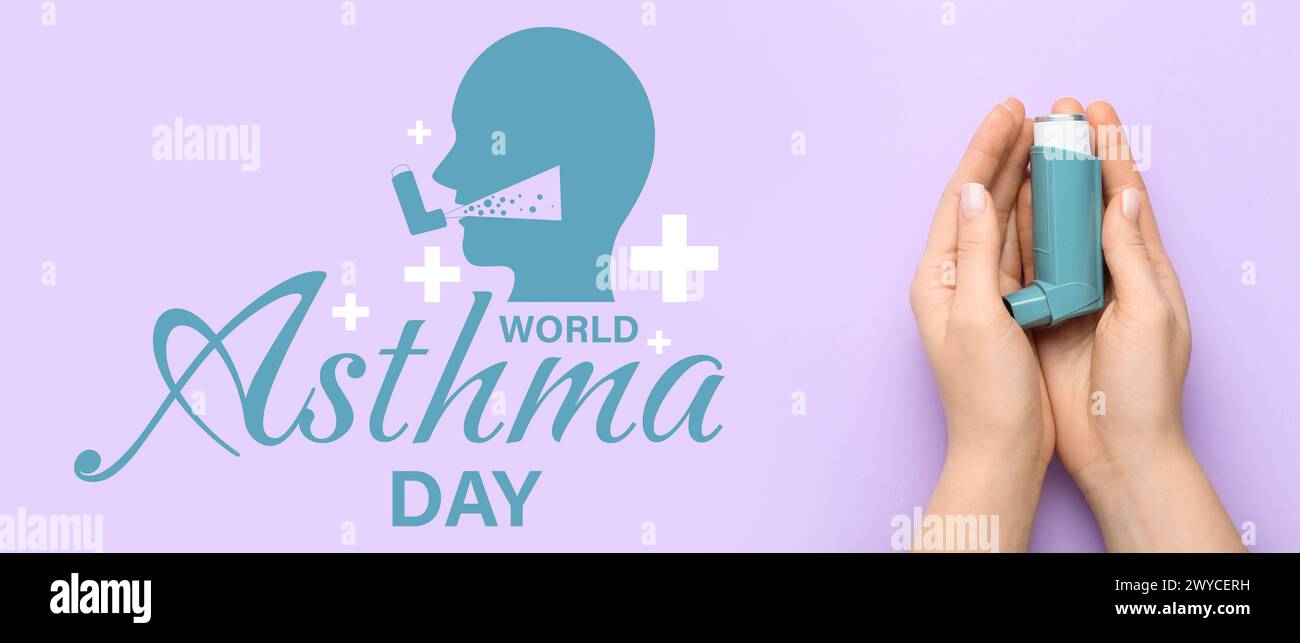 Awareness banner for World Asthma Day with hands holding inhaler Stock ...