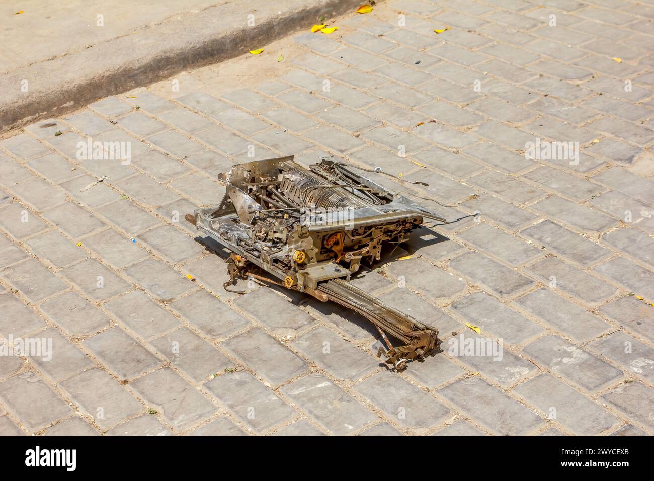 Metallic rubble garbage on a cobblestone street in Old Havana in Havana ...