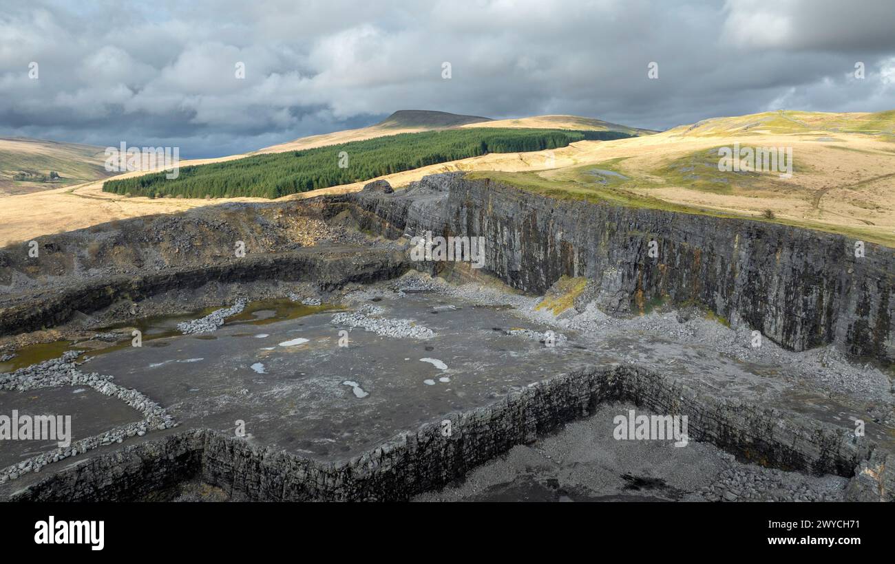 Section of the large open cast limestone quarry at Penwyllt in the ...