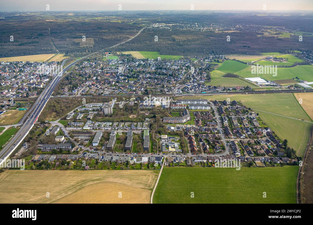 Aerial view, residential area, view of Rahm and Rahm-West, separated by ...
