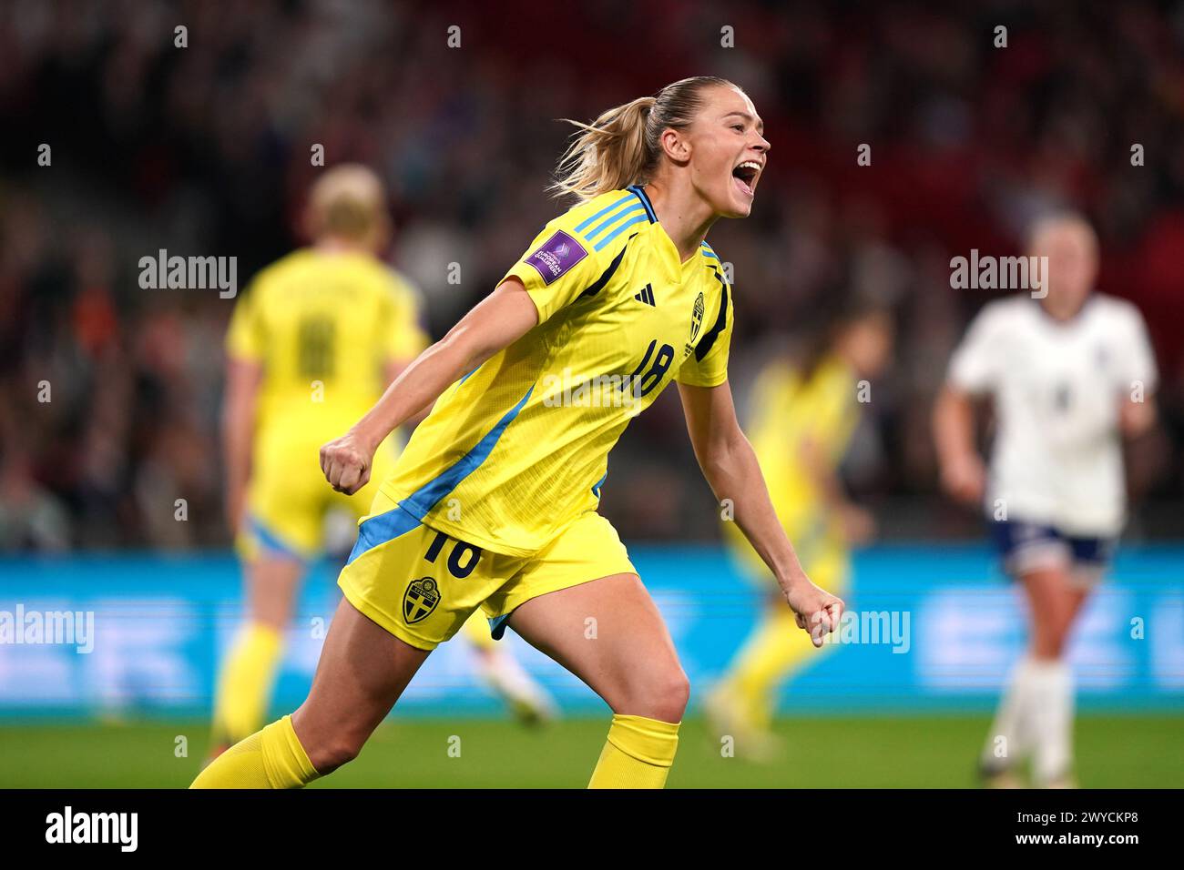 Sweden's Fridolina Rolfo celebrates scoring their side's first goal of ...