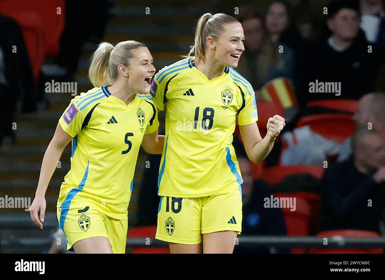 Sweden’s Fridolina Rolfo (right) celebrates scoring their side's first ...