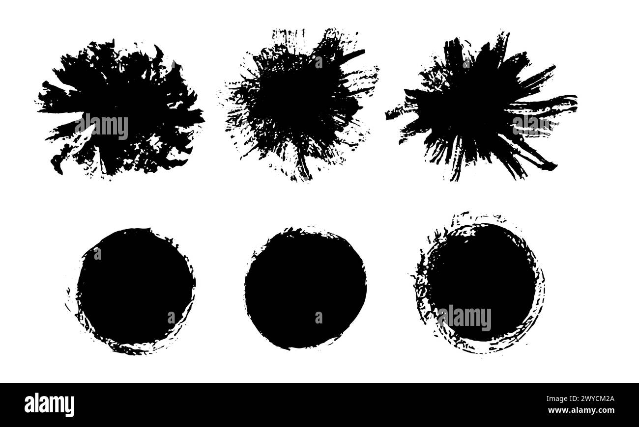 Brush strokes vector. Exploding blobs, burst blots and round painted ...