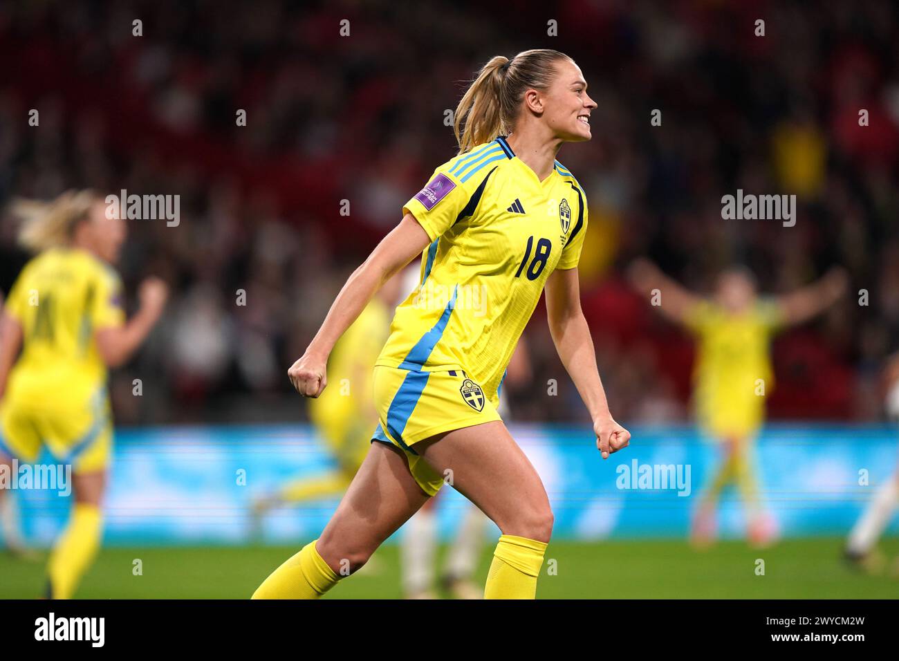 Sweden's Fridolina Rolfo celebrates scoring their side's first goal of ...