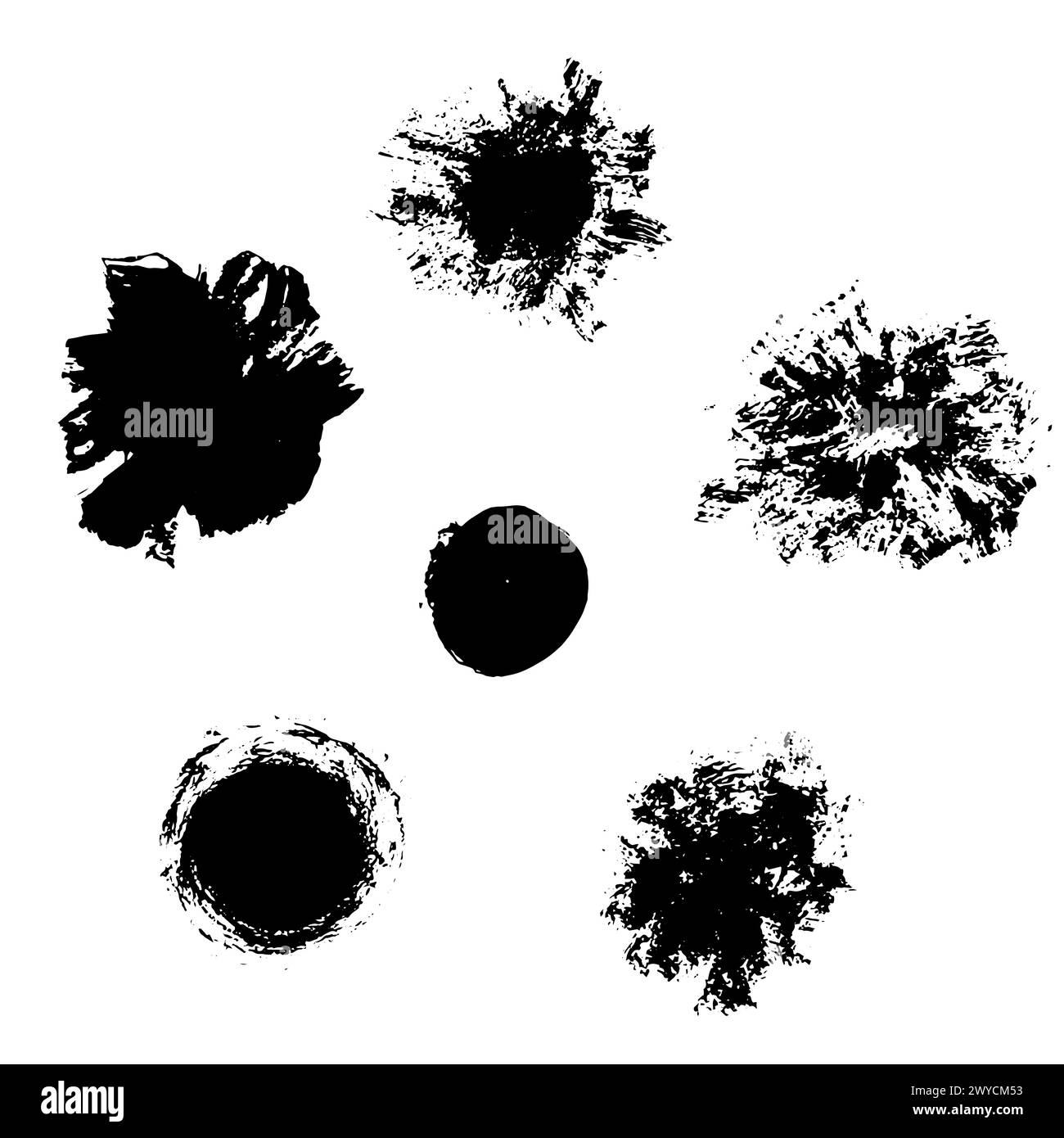 Brush strokes vector. Exploding blobs, burst blots and round painted ...