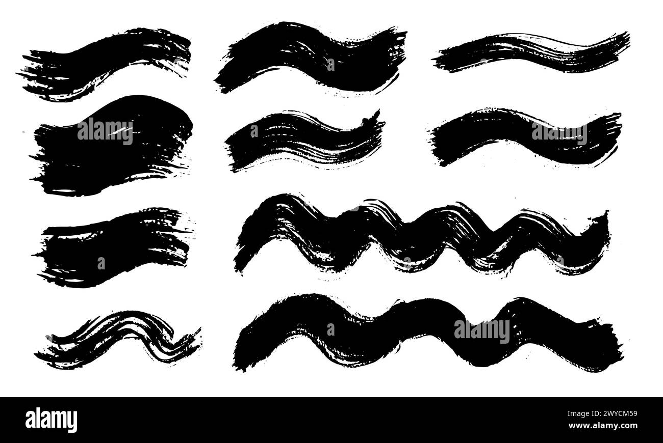 Brush strokes vector. Wavy and curved painted shapes Stock Vector Image ...