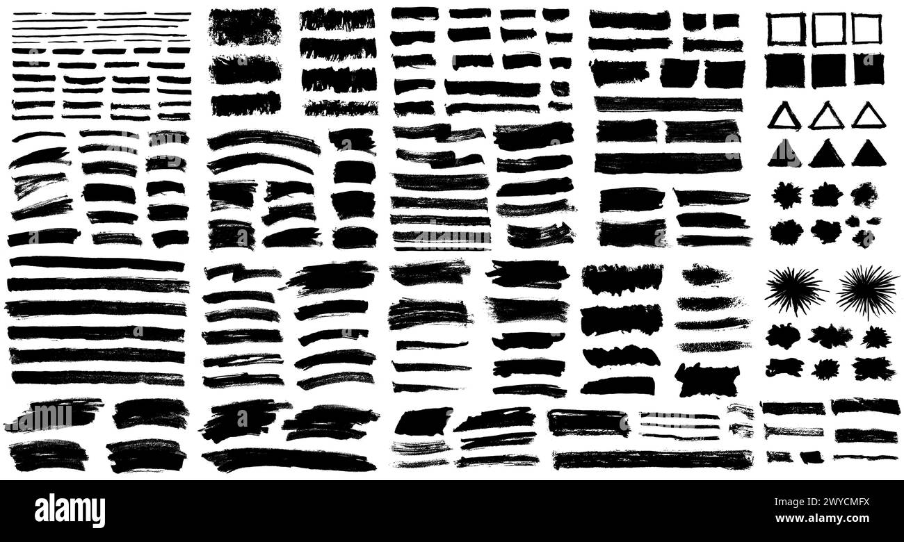 Brush strokes vector. Set of rectangle, square, triangular and burst ...
