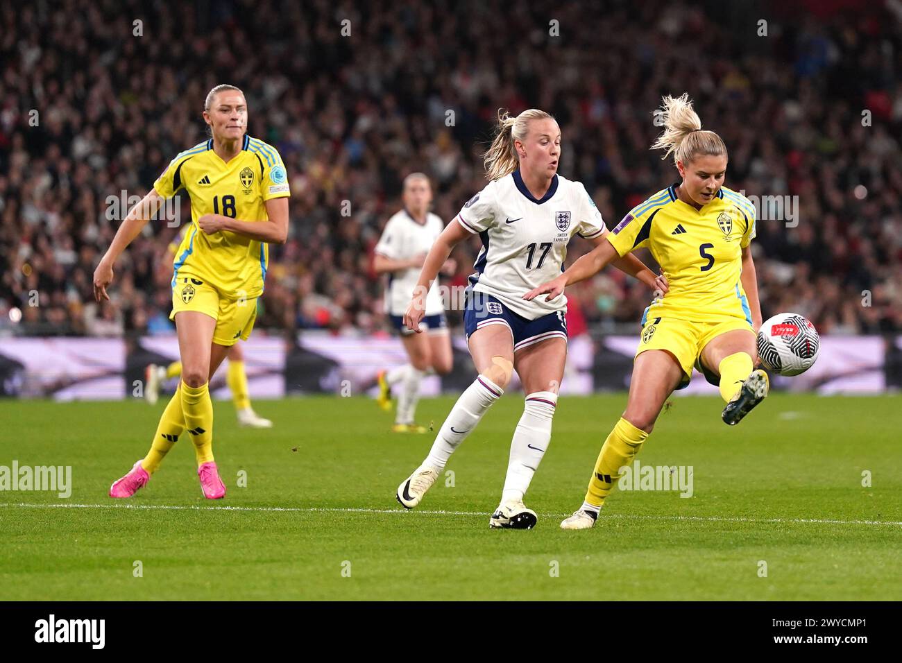 England's Beth Mead and Sweden's Amanda Nilden (right) battle for the ...