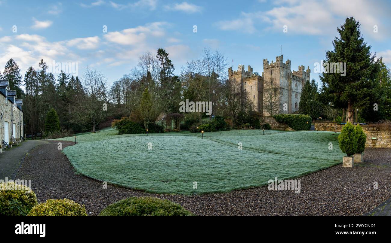 LANGLEY CASTLE, NORTHUMBERLAND, UK - MARCH 16, 2024. Landscape panorama ...