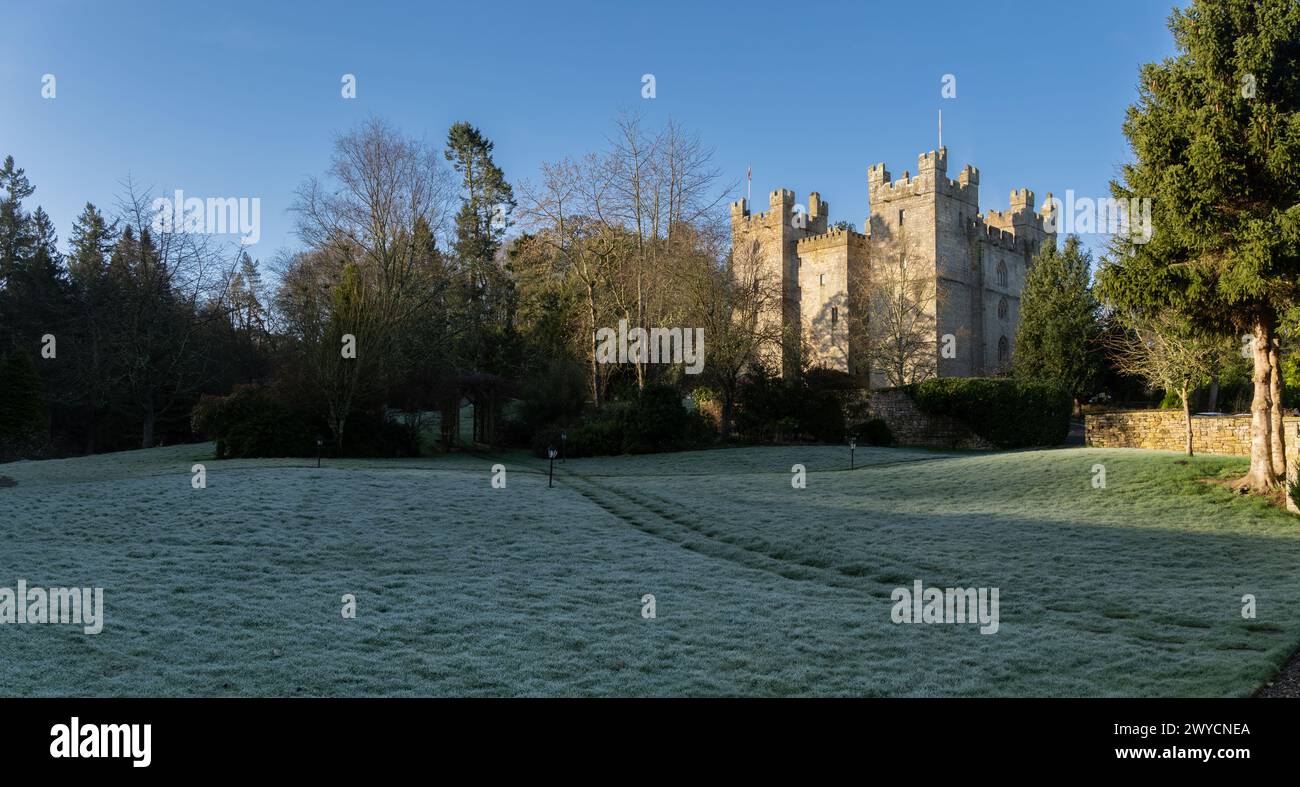 LANGLEY CASTLE, NORTHUMBERLAND, UK - MARCH 16, 2024. Landscape panorama ...