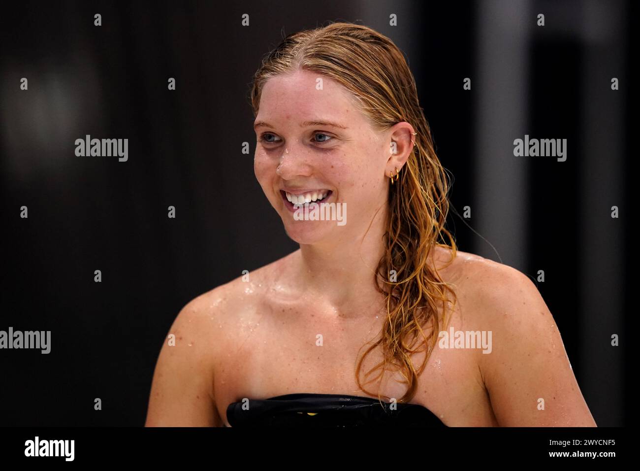 Honey Osrin after winning the Women's 200m Backstroke Final on day four of the 2024 British ...