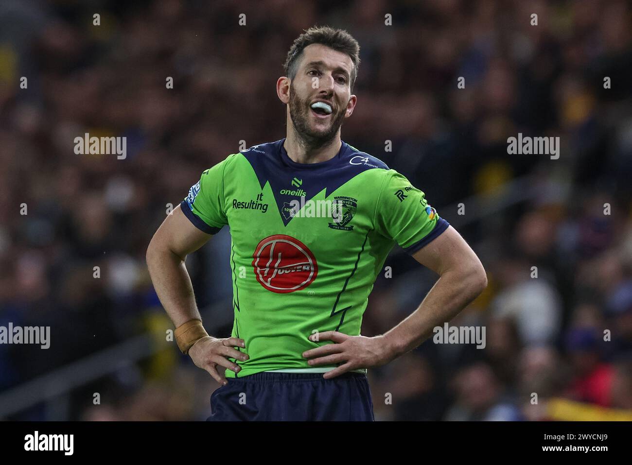 Stefan Ratchford of Warrington Wolves smiles at the fans during the ...