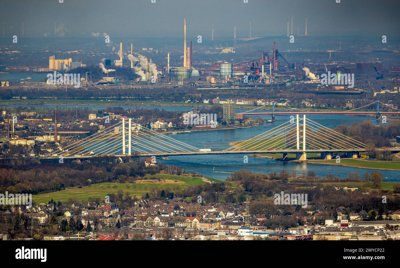 Aerial view, Rhine bridge Neuenkamp, behind smoking chimneys of the ...
