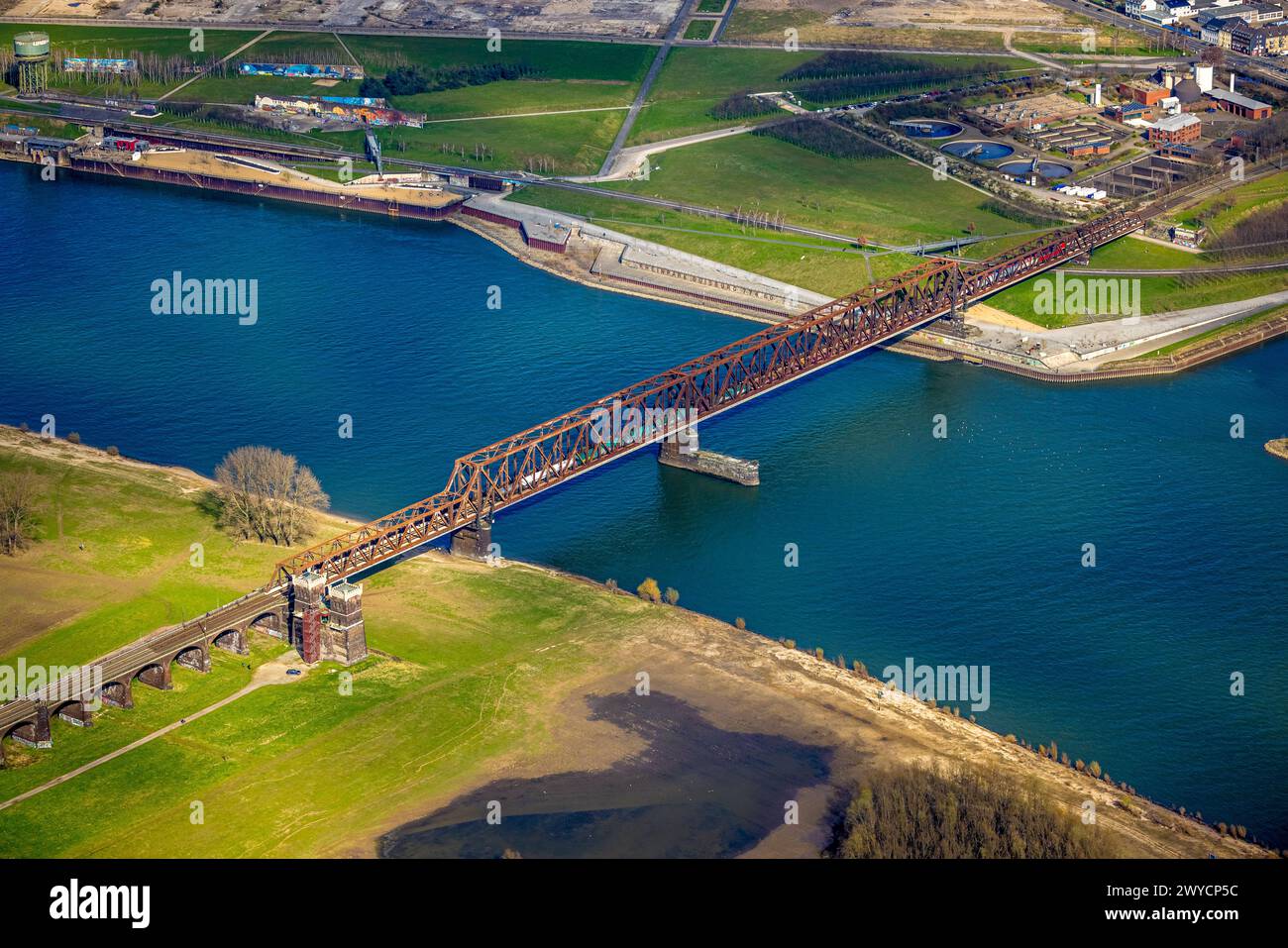 Aerial view, Hochfelder railroad bridge with bridge tower Rheinhausen ...
