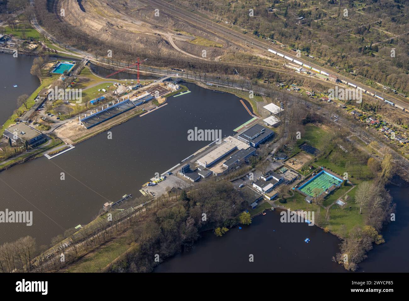 Aerial view, regatta course and construction site with new grandstand ...