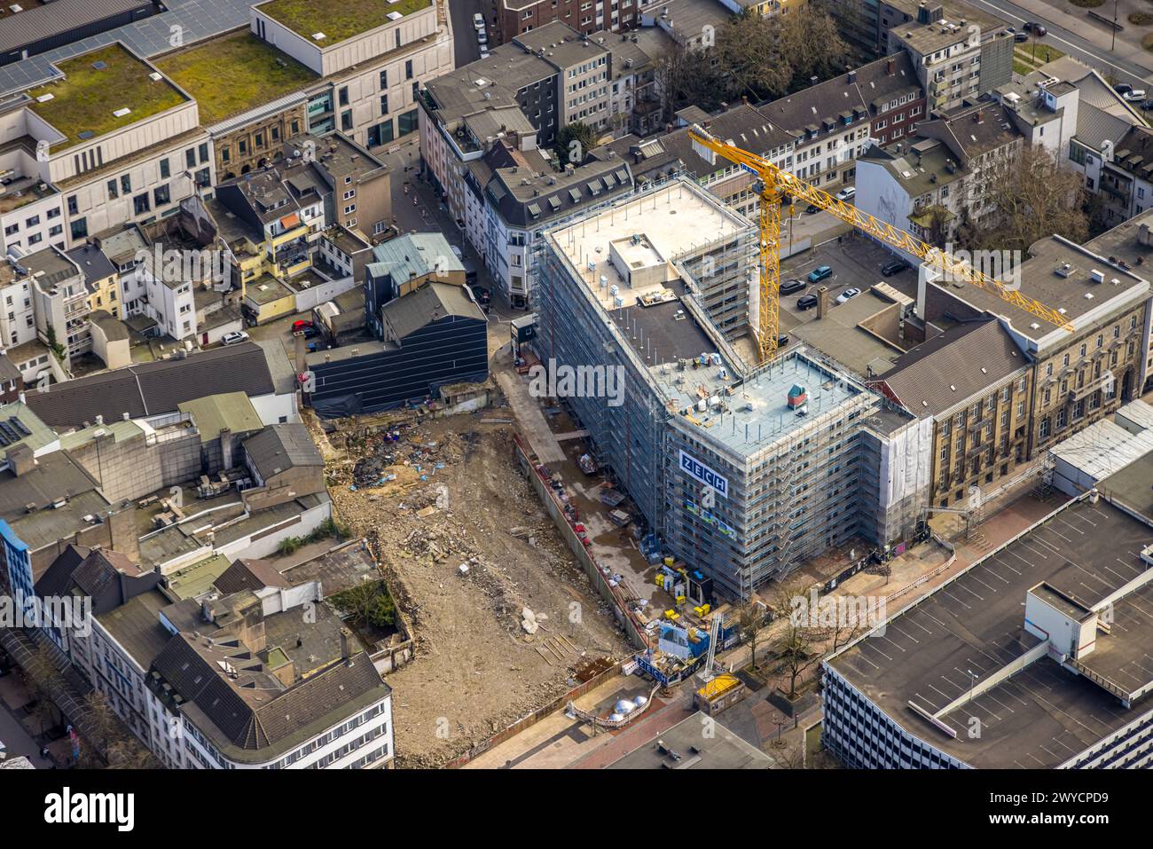 Aerial view, construction site and construction crane City Königstraße ... Aerial view, construction site and construction crane City Königstraße ...