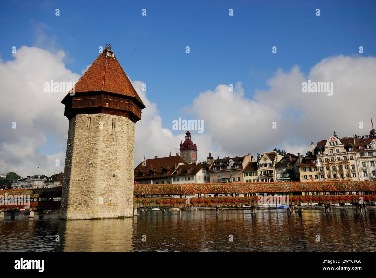 Tower and lake of Luzern, Switzerland Stock Photo - Alamy