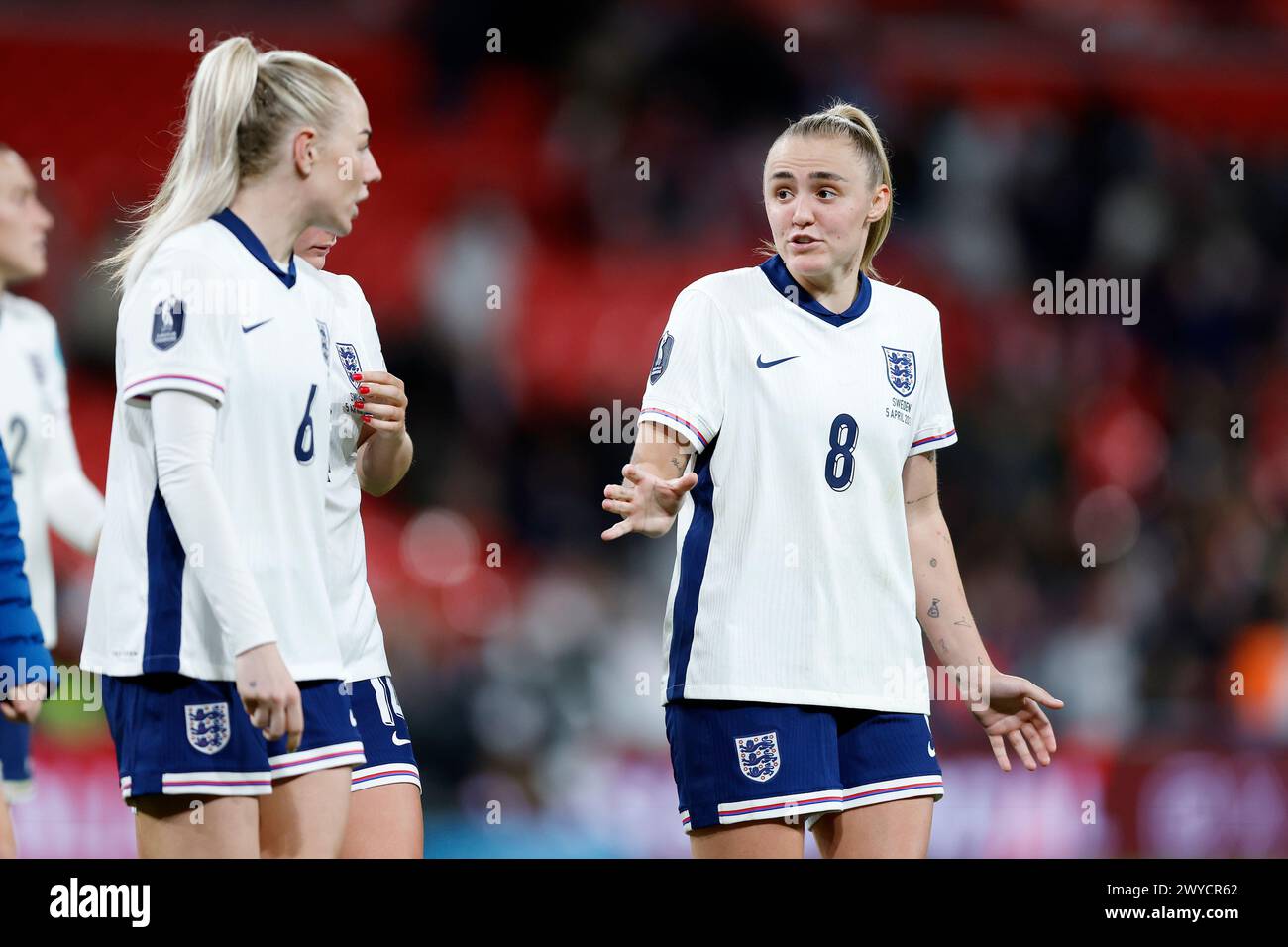 England’s Georgia Stanway (right) and England’s Alex Greenwood ...