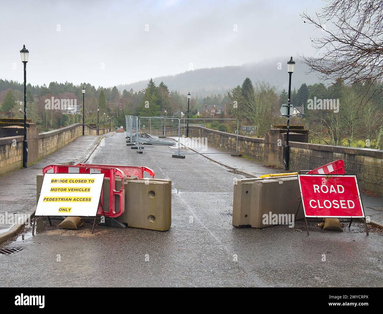 Road bridge closed to motor vehicles and signs Stock Photo - Alamy