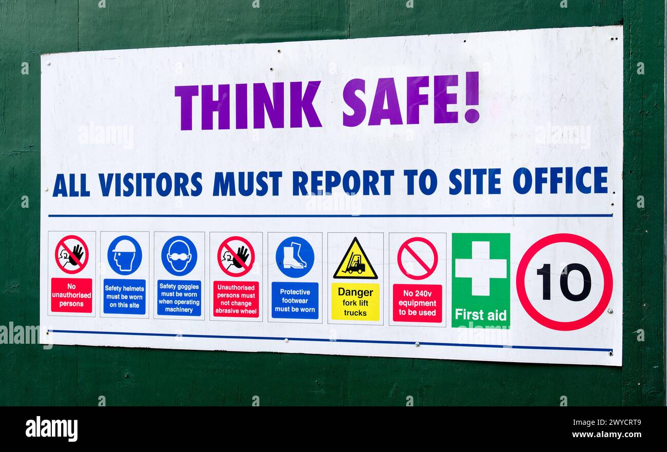 Construction site health and safety sign on fence Stock Photo - Alamy