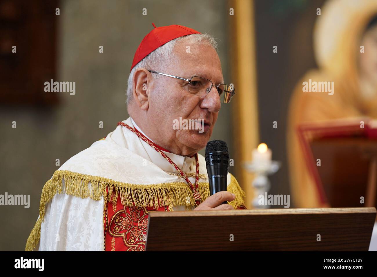 Mosul, Iraq. 05th Apr, 2024. Cardinal Louis Raphael Sako, the Patriarch ...