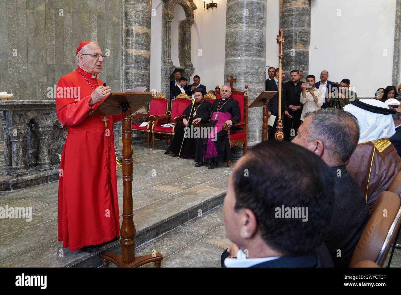 Mosul, Nineveh, Iraq. 5th Apr, 2024. Cardinal Louis Raphael Sako (L ...