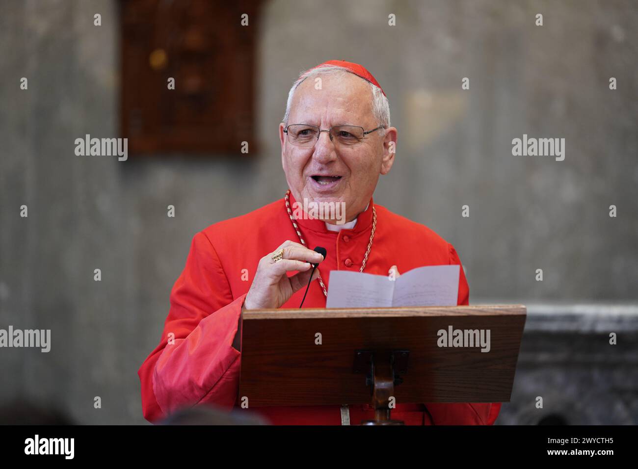 Mosul, Iraq. 05th Apr, 2024. Cardinal Louis Raphael Sako, the Patriarch ...