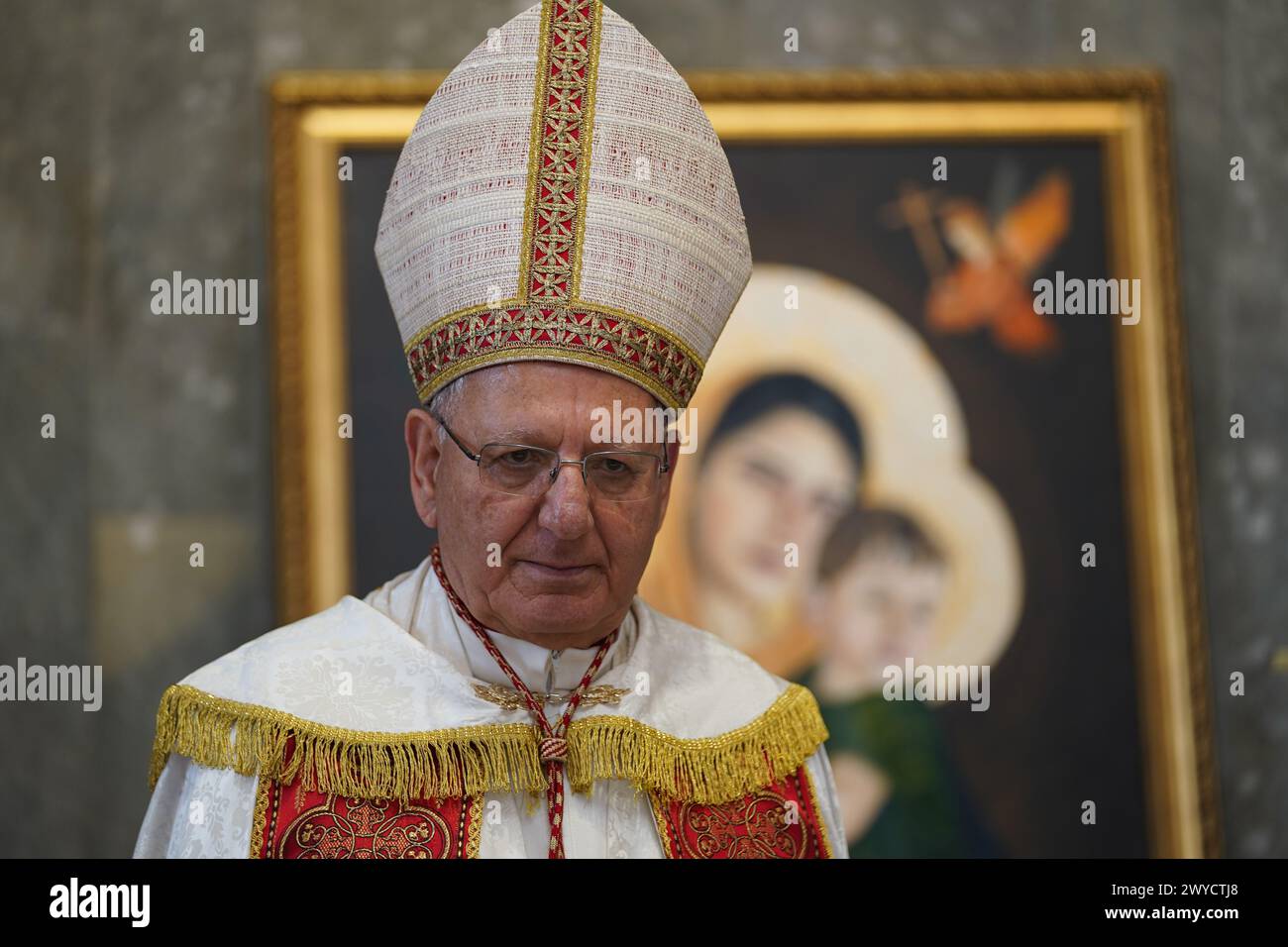 Mosul, Nineveh, Iraq. 5th Apr, 2024. Cardinal Louis Raphael Sako, the ...