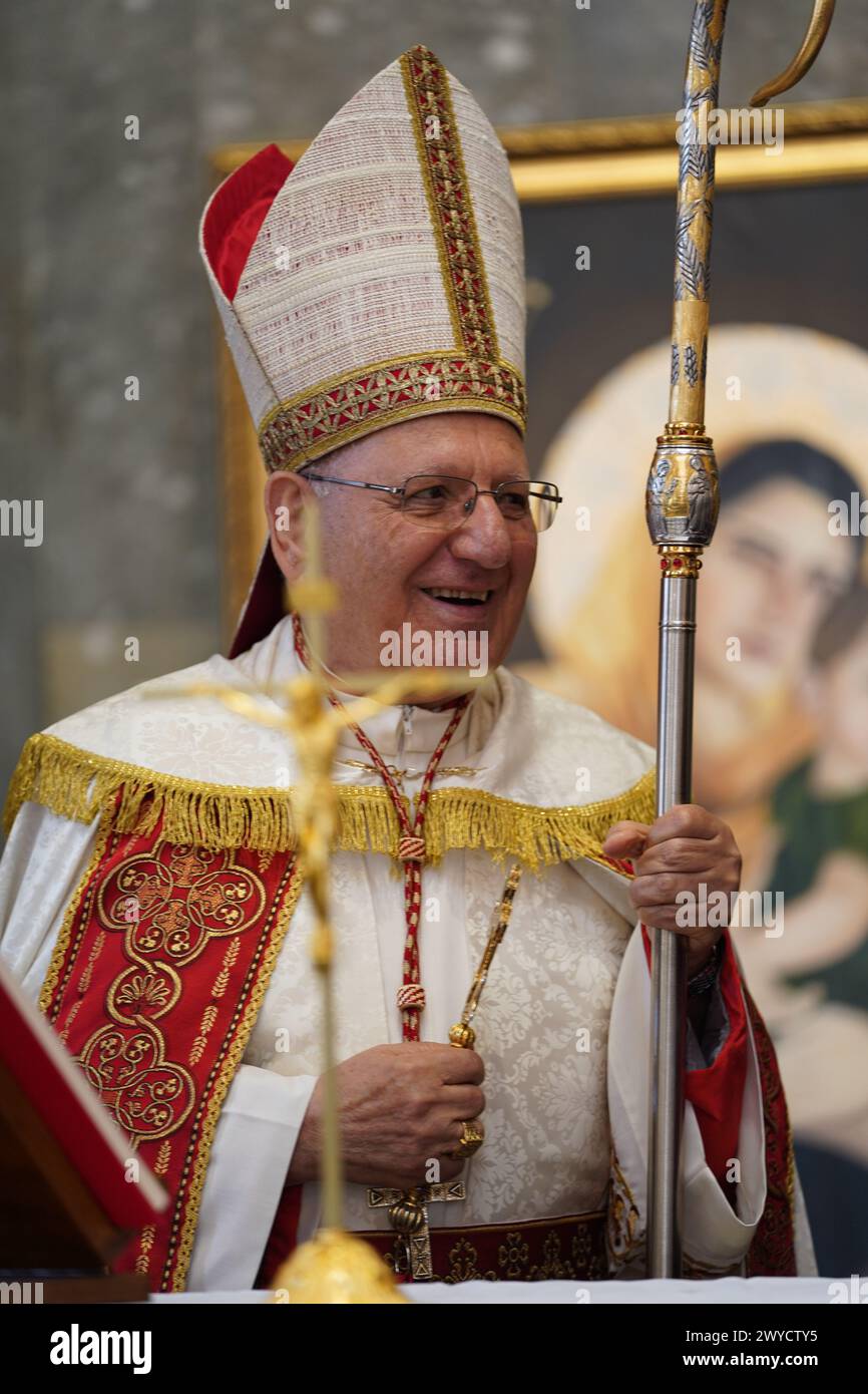 Mosul, Iraq. 05th Apr, 2024. Cardinal Louis Raphael Sako, the Patriarch ...