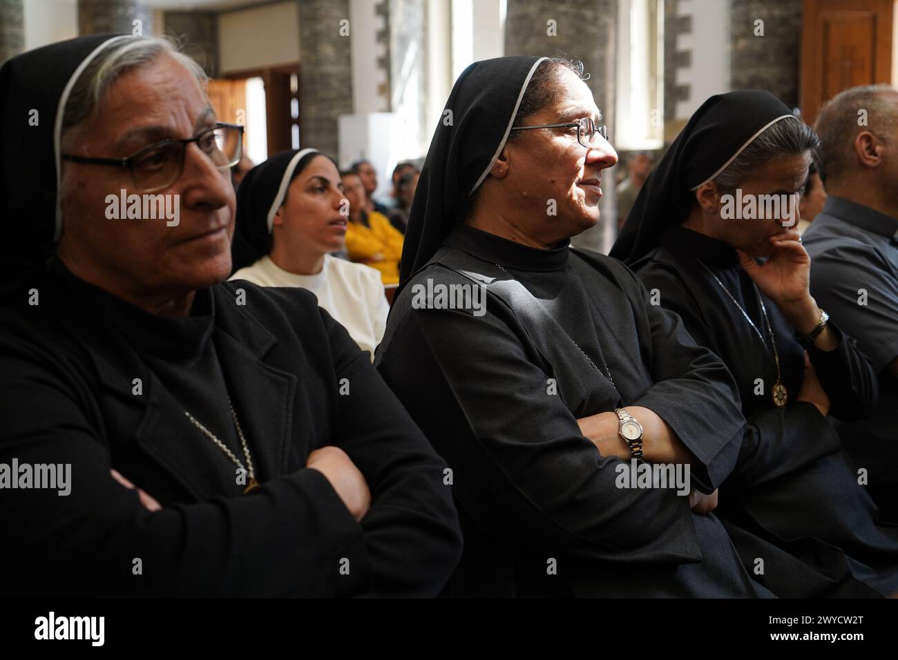 Mosul, Iraq. 05th Apr, 2024. Iraqi Christian Nuns attend the mass at ...